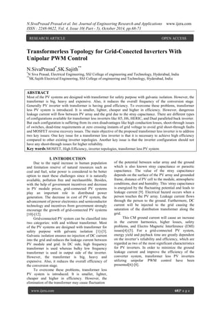 Transformerless Topology for Grid-Conected Inverters With Unipolar PWM Control | PDF | Power and ...