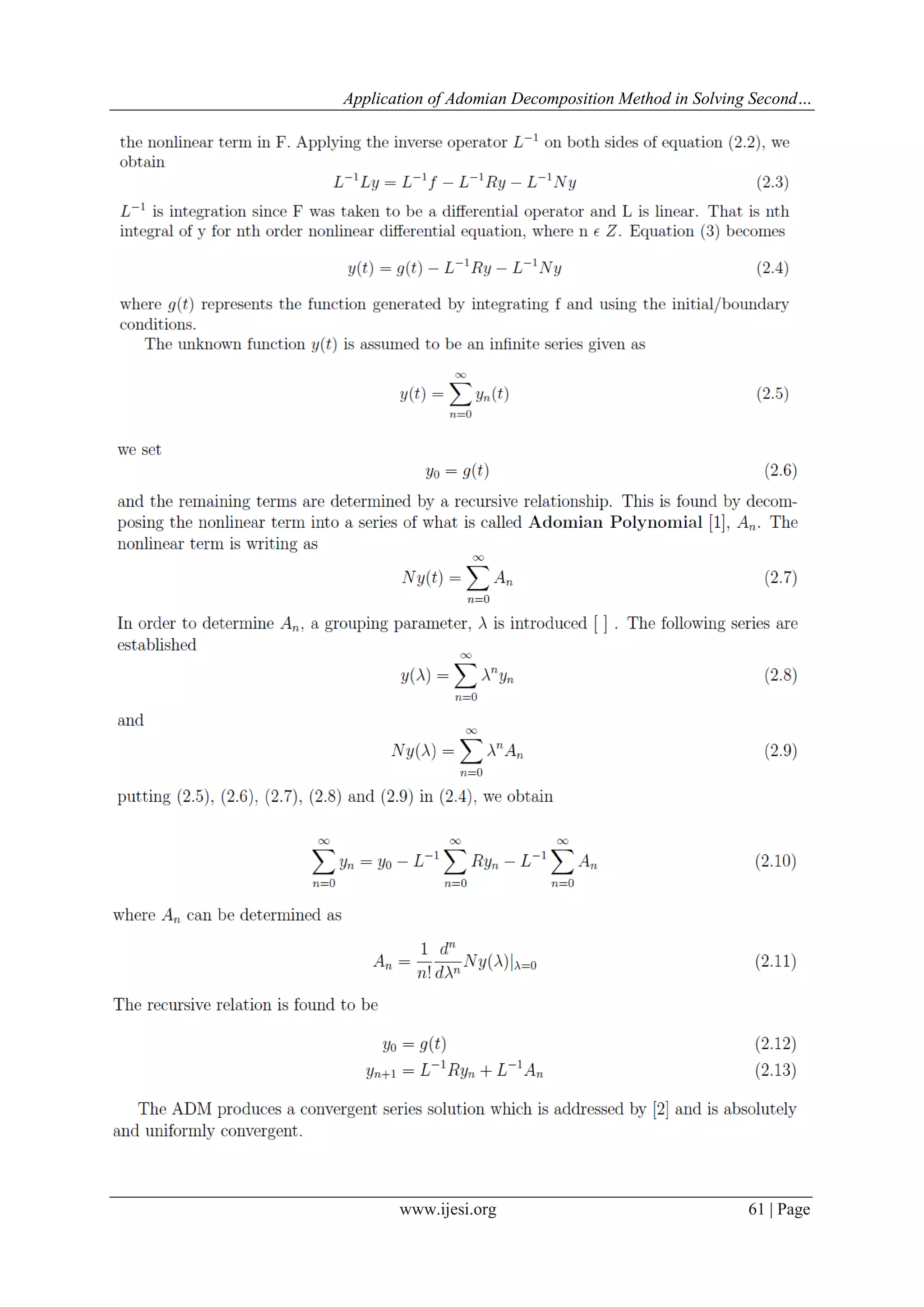 Application Of Adomian Decomposition Method In Solving Second Order