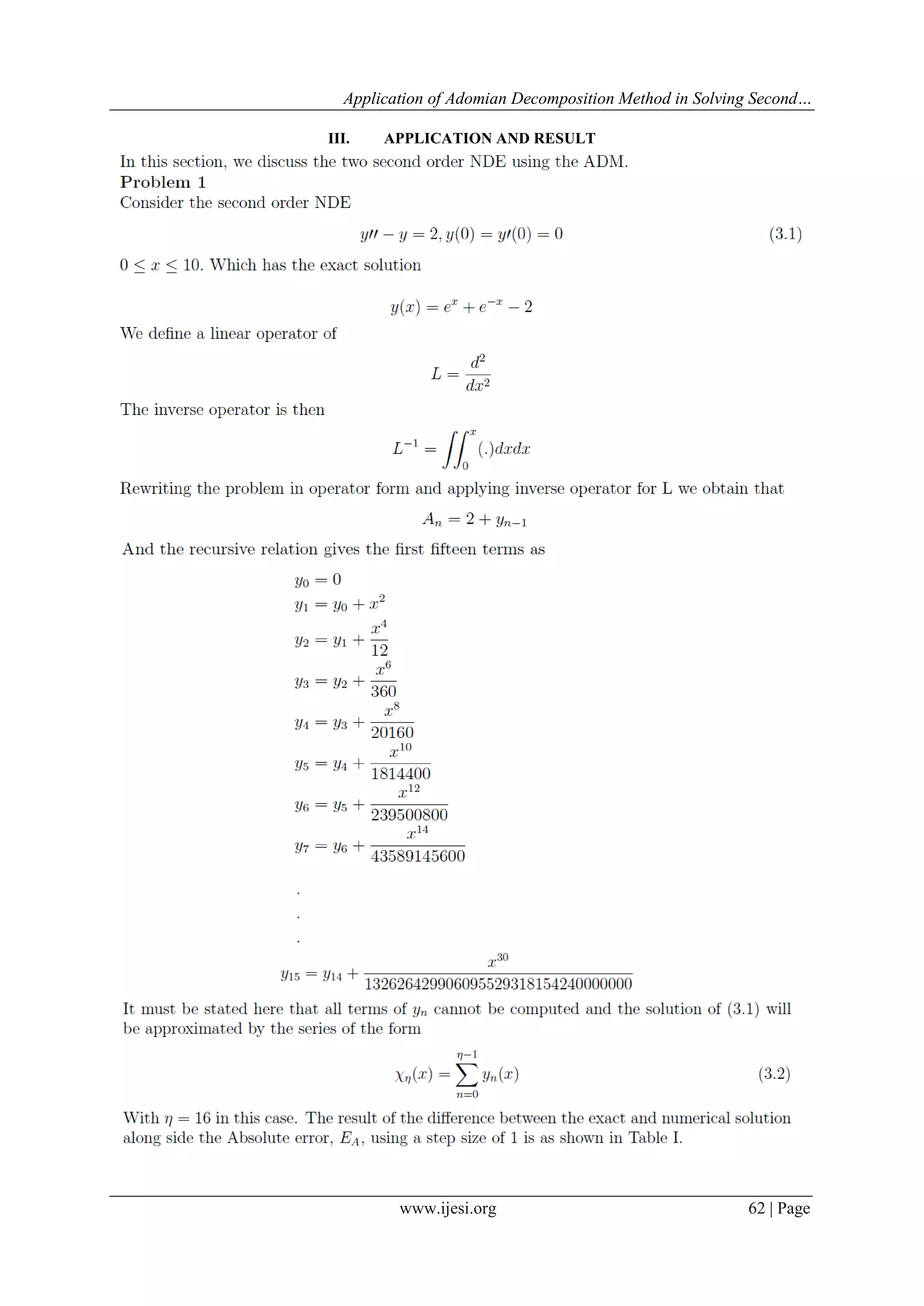 Application Of Adomian Decomposition Method In Solving Second Order