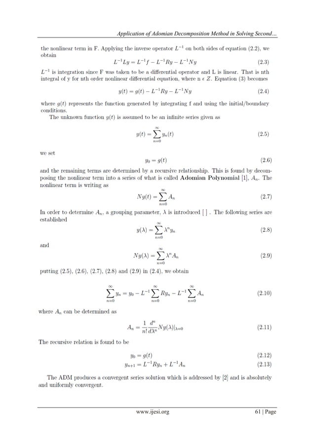 Application of Adomian Decomposition Method in Solving Second Order Nonlinear Ordinary ...