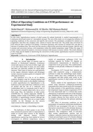 Effect of Operating Conditions on CSTR performance: an Experimental Study | PDF | Chemistry ...