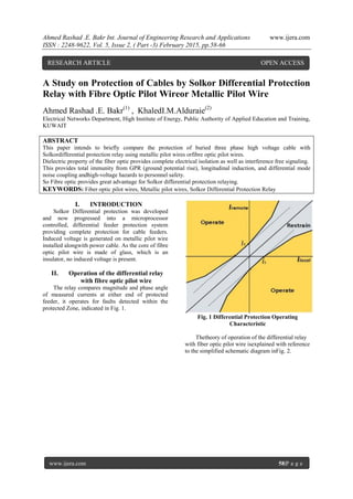 A Study on Protection of Cables by Solkor Differential Protection Relay ...