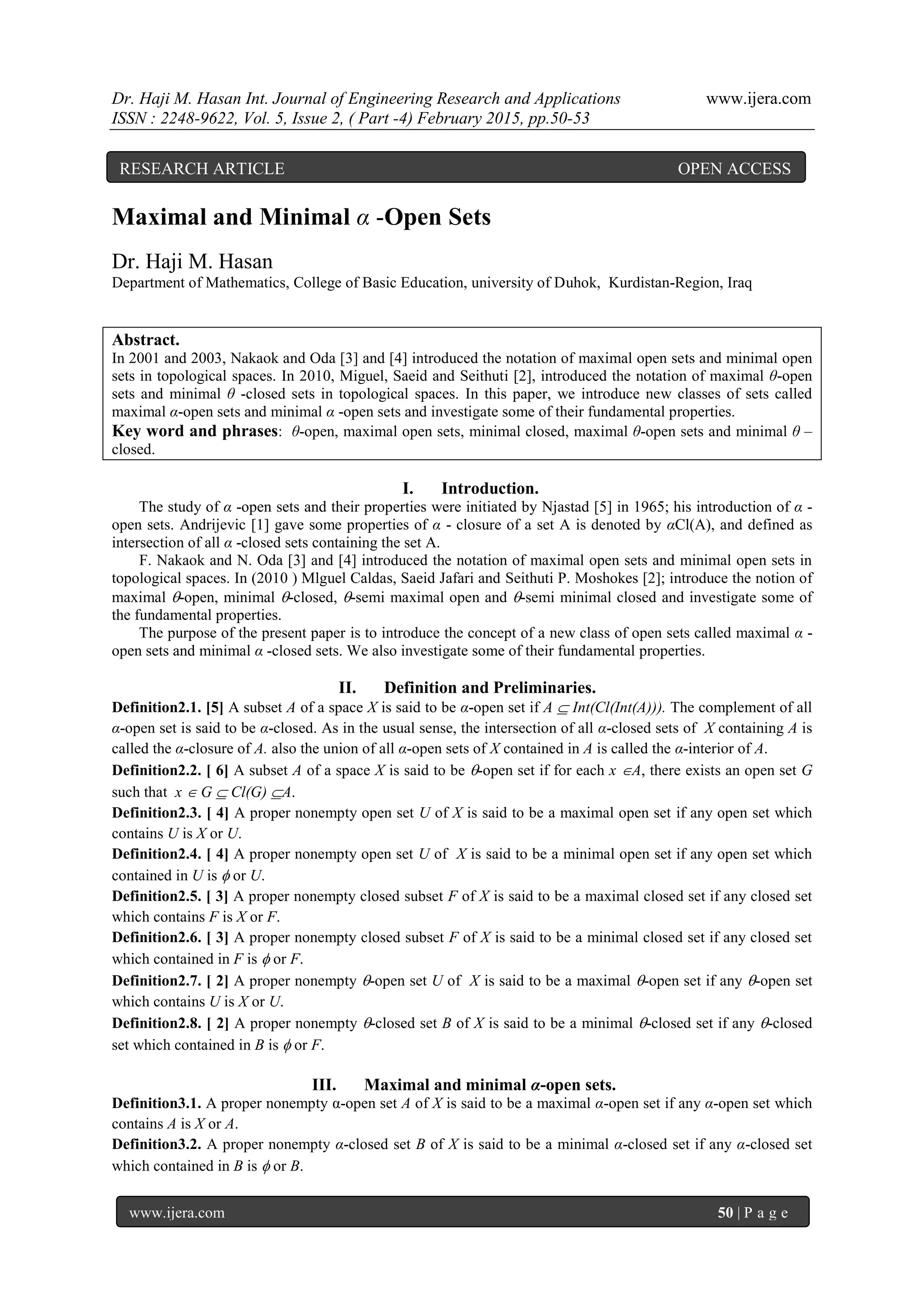 Maximal and Minimal α -Open Sets | PDF | Physics | Science