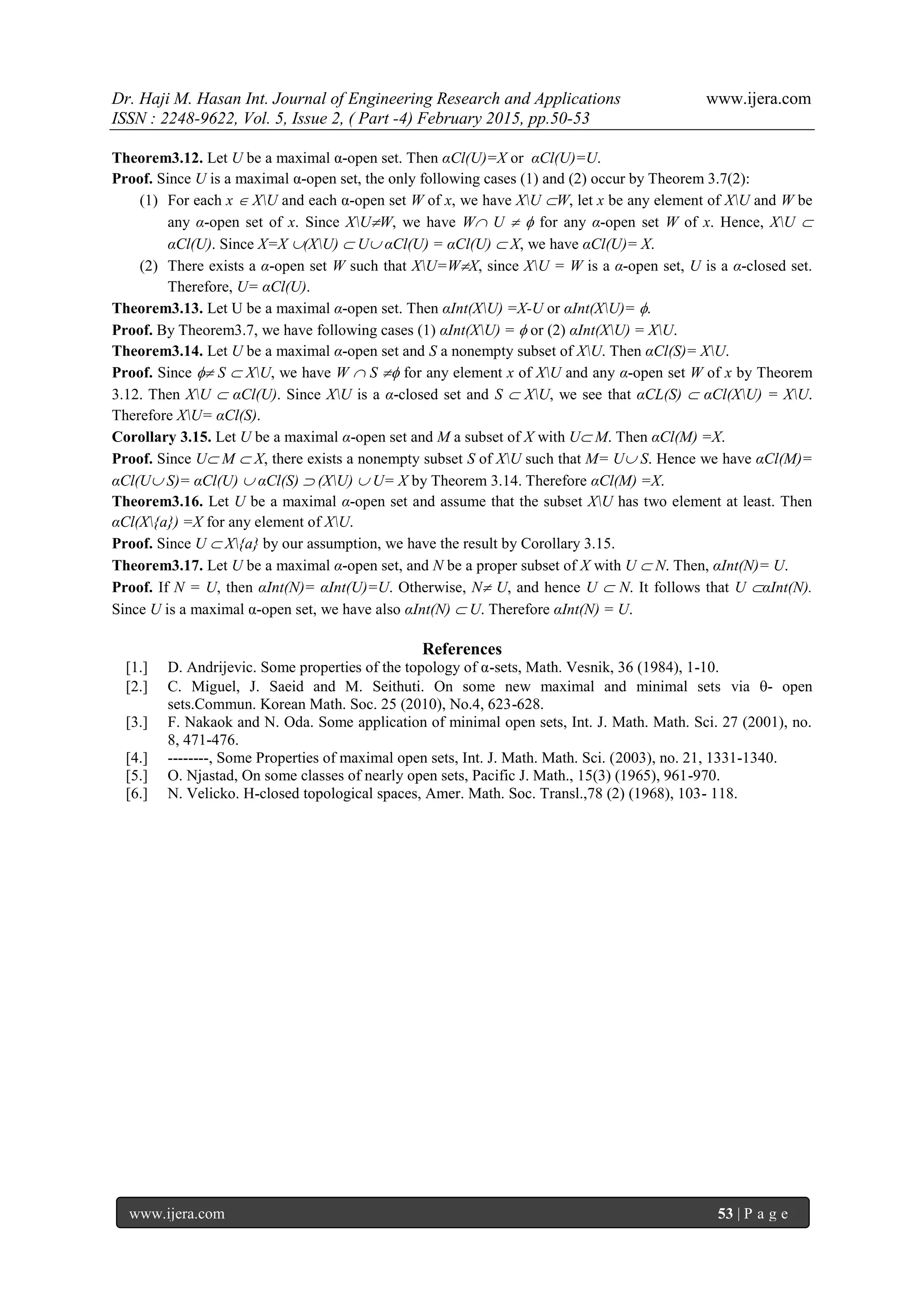 Maximal and Minimal α -Open Sets | PDF | Physics | Science