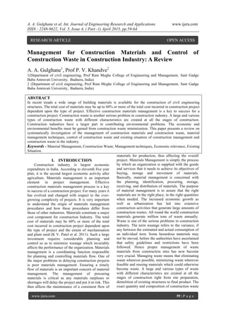 Management for Construction Materials and Control of Construction Waste ...