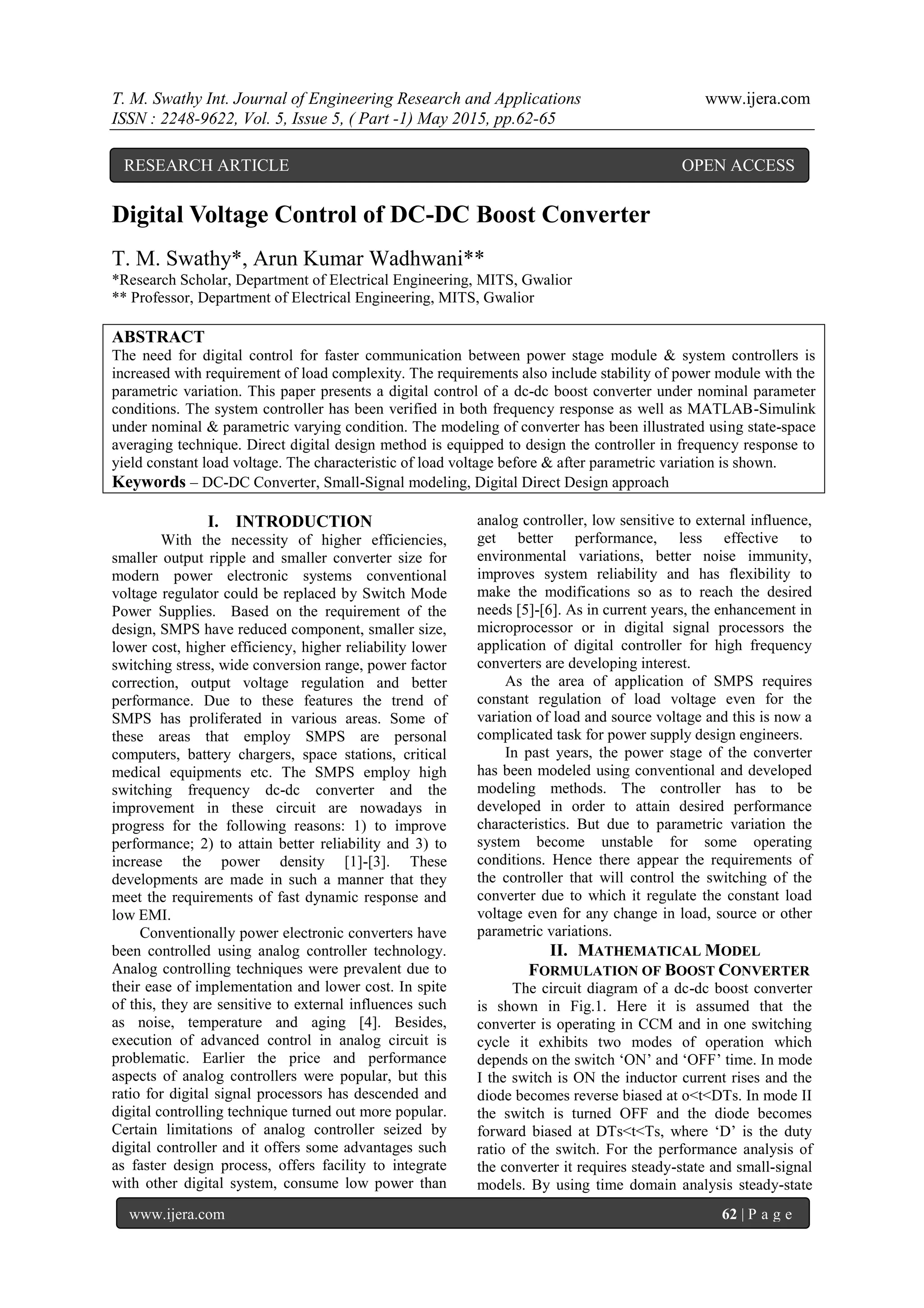 Digital Voltage Control of DC-DC Boost Converter | PDF