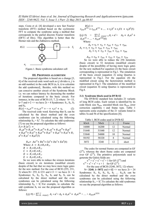 Conception of a new Syndrome Block for BCH codes with hardware Implementation on FPGA Card | PDF