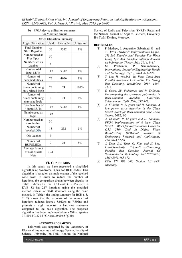 Conception Of A New Syndrome Block For Bch Codes With Hardware Implementation On Fpga Card Pdf