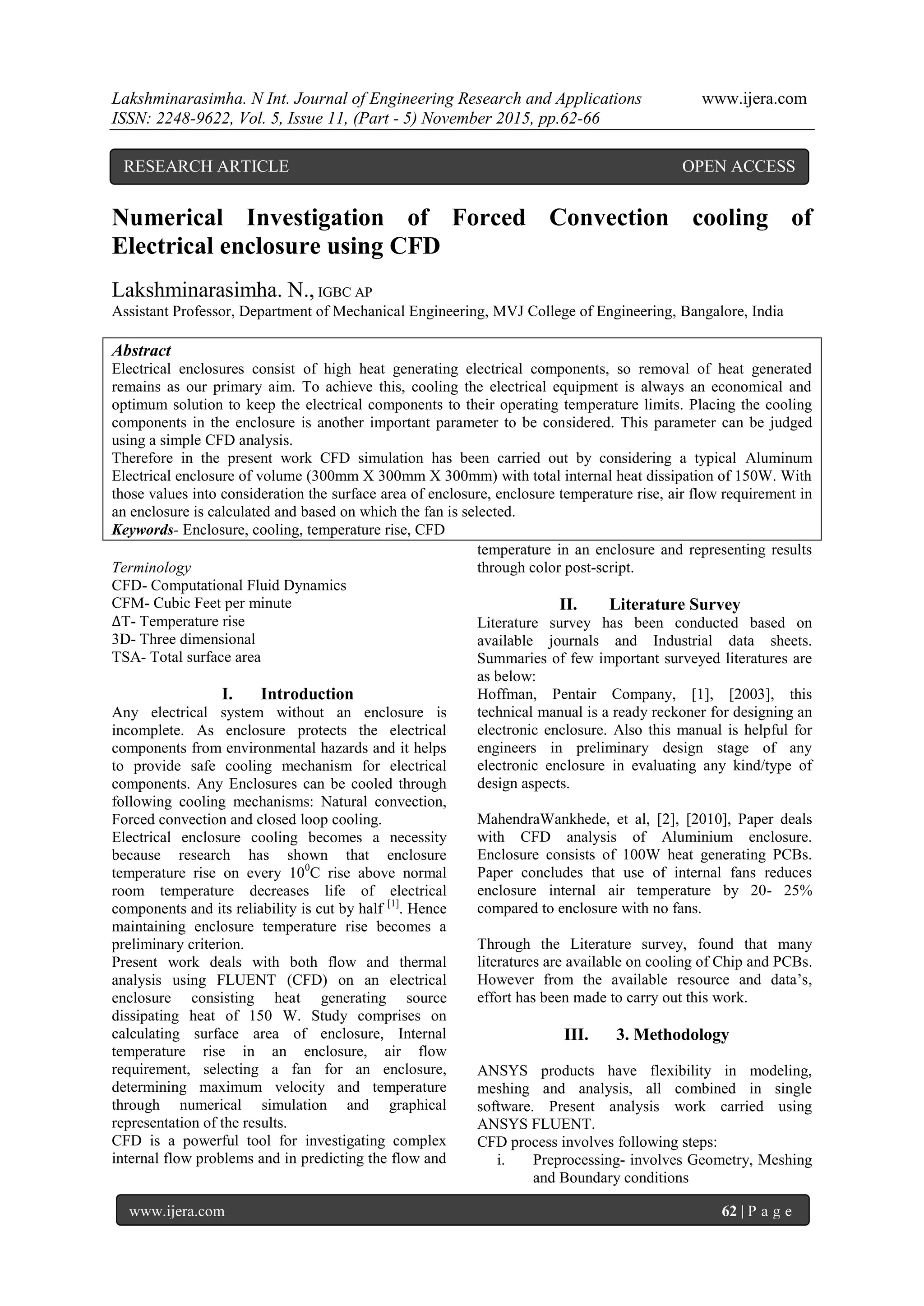 Numerical Investigation Of Forced Convection Cooling Of Electrical