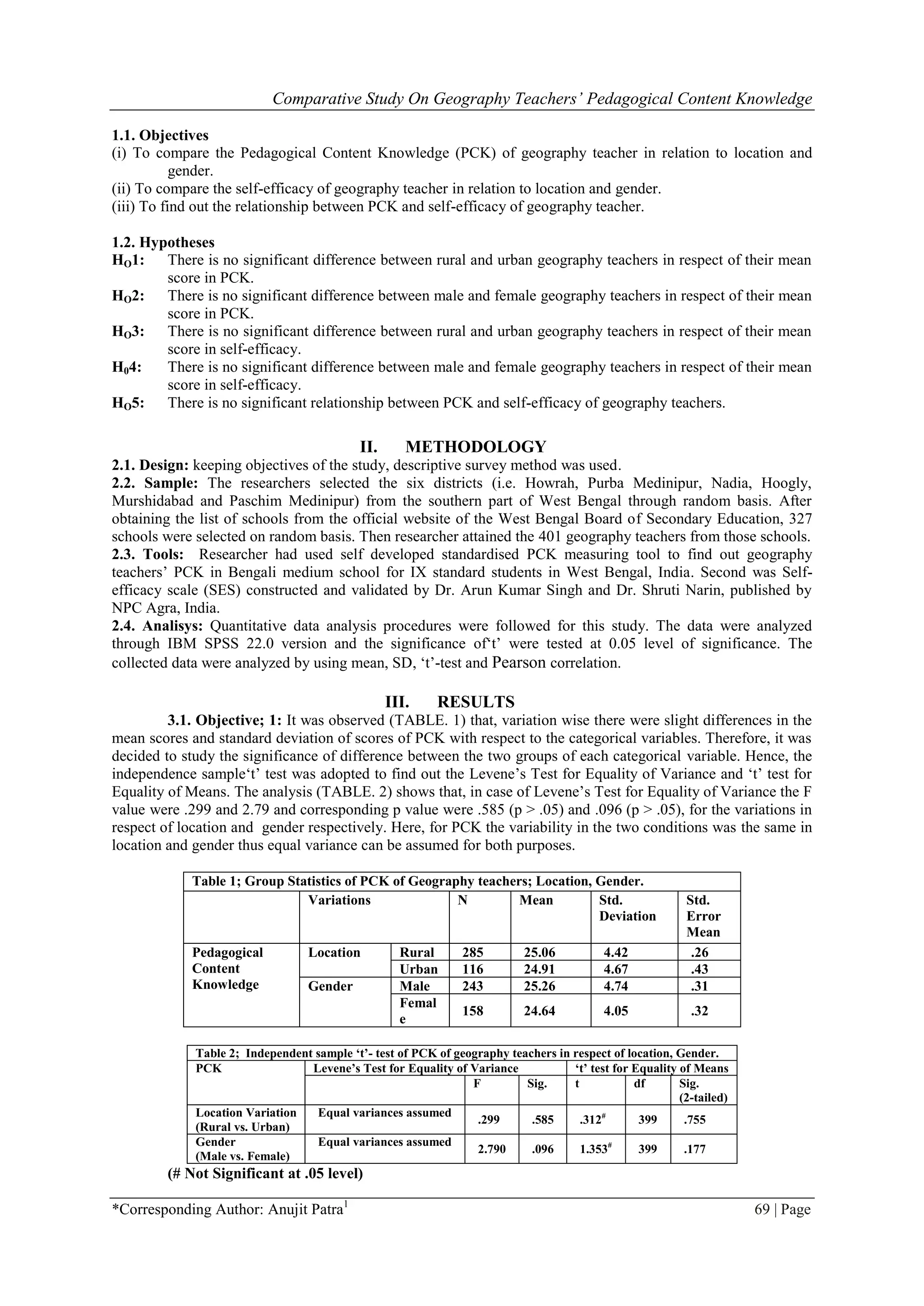 Comparative Study on Geography Teachers’ Pedagogical Content Knowledge ...