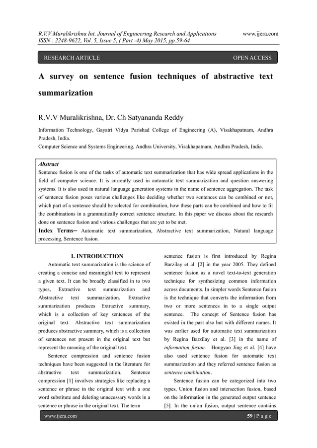 A survey on sentence fusion techniques of abstractive text ...