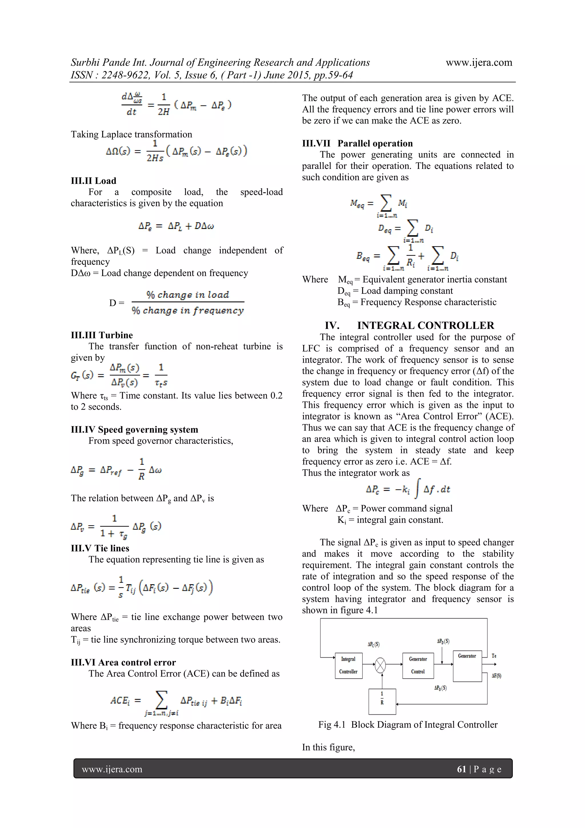 Load Frequency Control of Multi Area System using Integral-Fuzzy Controller | PDF