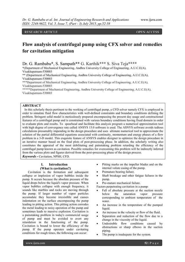 Flow analysis of centrifugal pump using CFX solver and remedies for cavitation mitigation | PDF ...