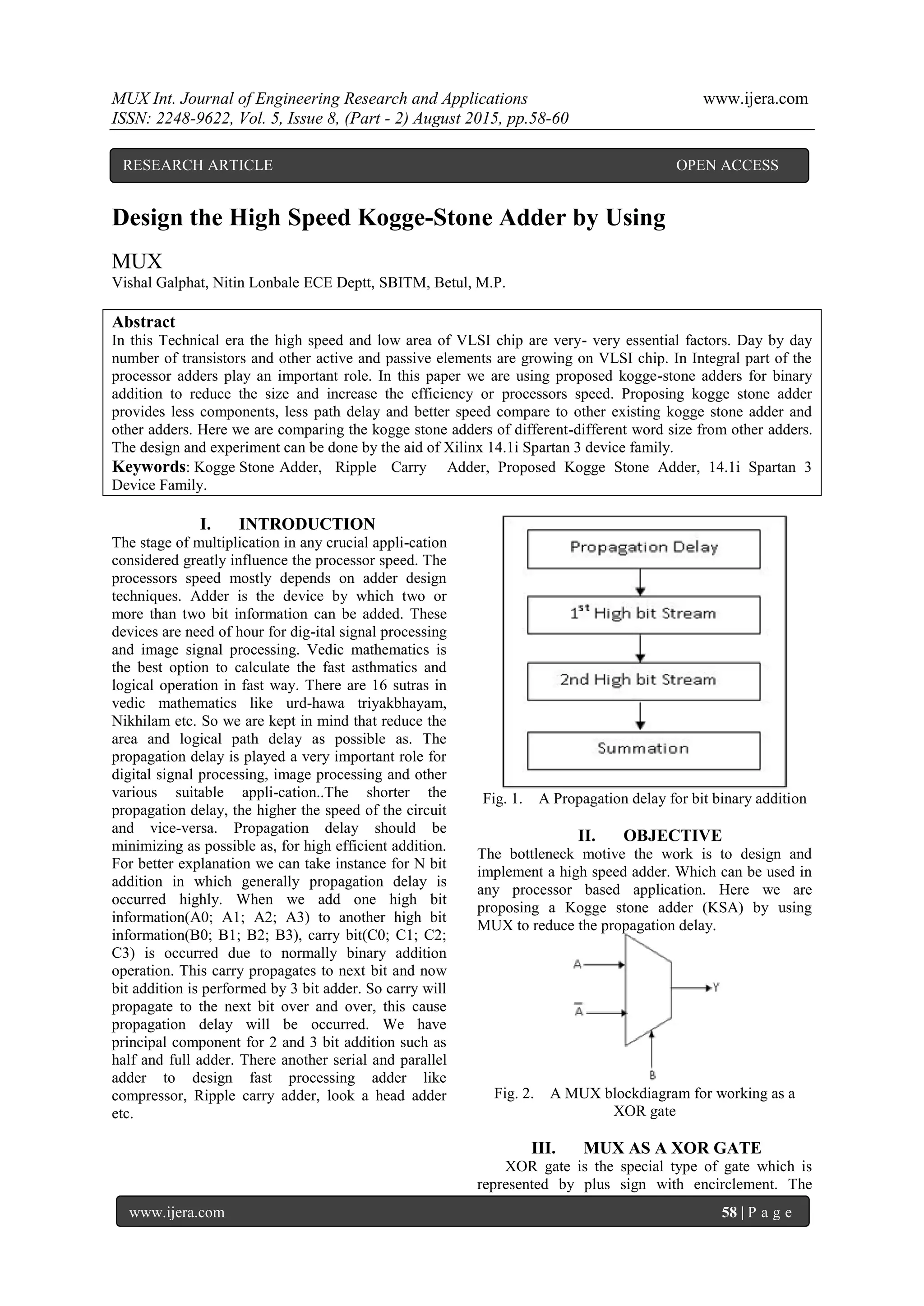 Design the High Speed Kogge-Stone Adder by Using | PDF