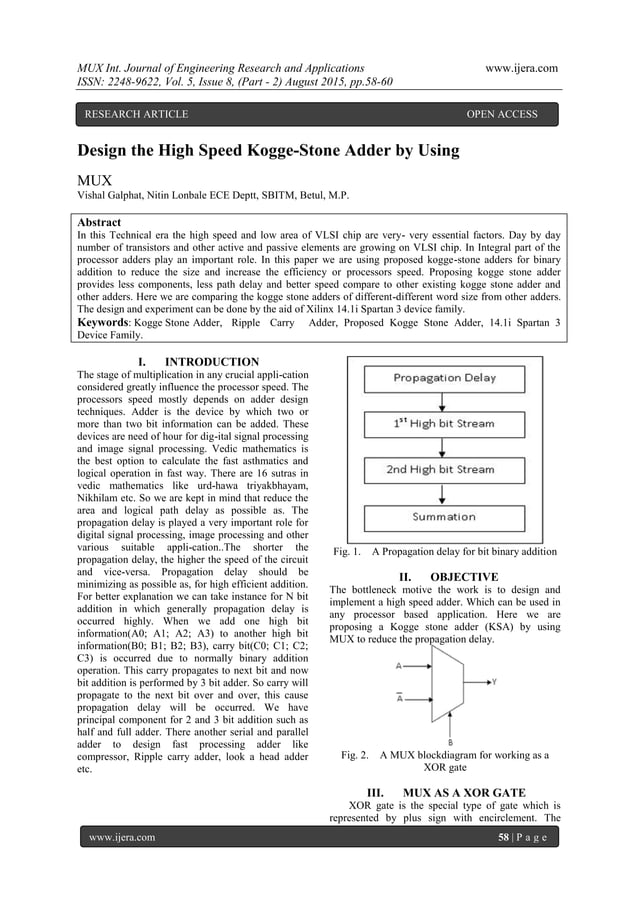 Design the High Speed Kogge-Stone Adder by Using | PDF