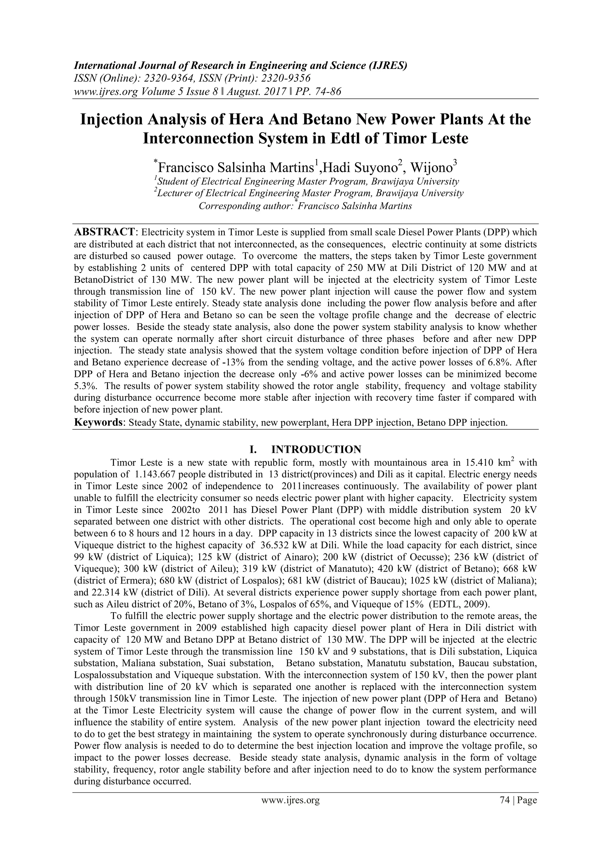 Injection Analysis of Hera And Betano New Power Plants At the Interconnection System in Edtl of ...