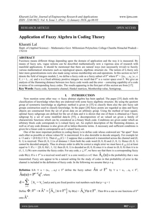 Application of Fuzzy Algebra in Coding Theory | PDF