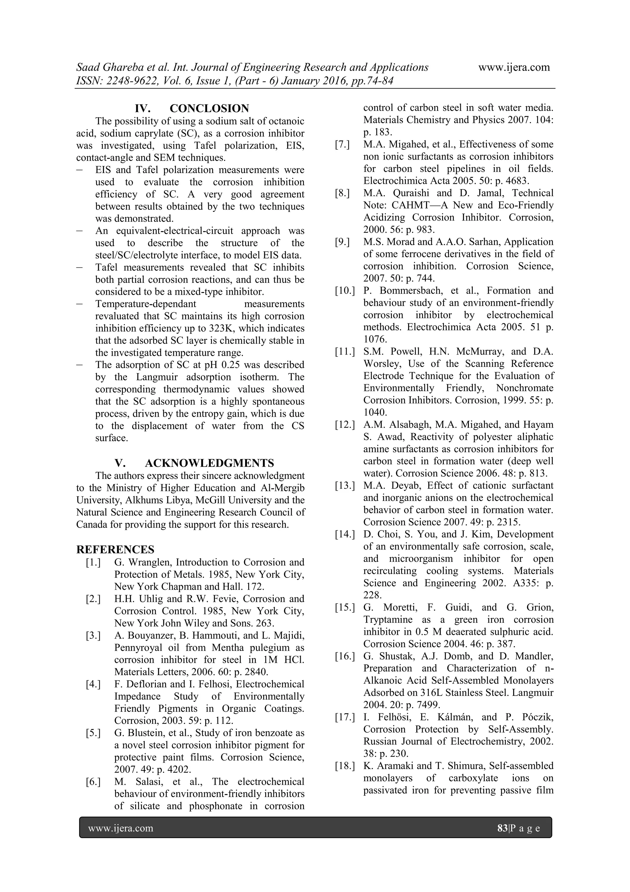 Corrosion Inhibition of Carbon Steel In Sulfuric Acid by Sodium ...