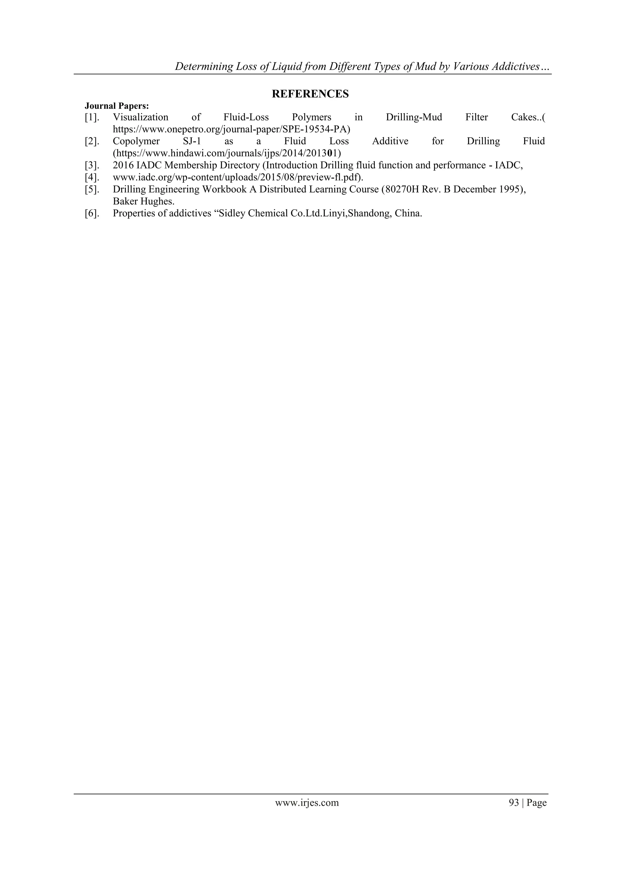 Determining Loss of Liquid from Different Types of Mud by Various ...