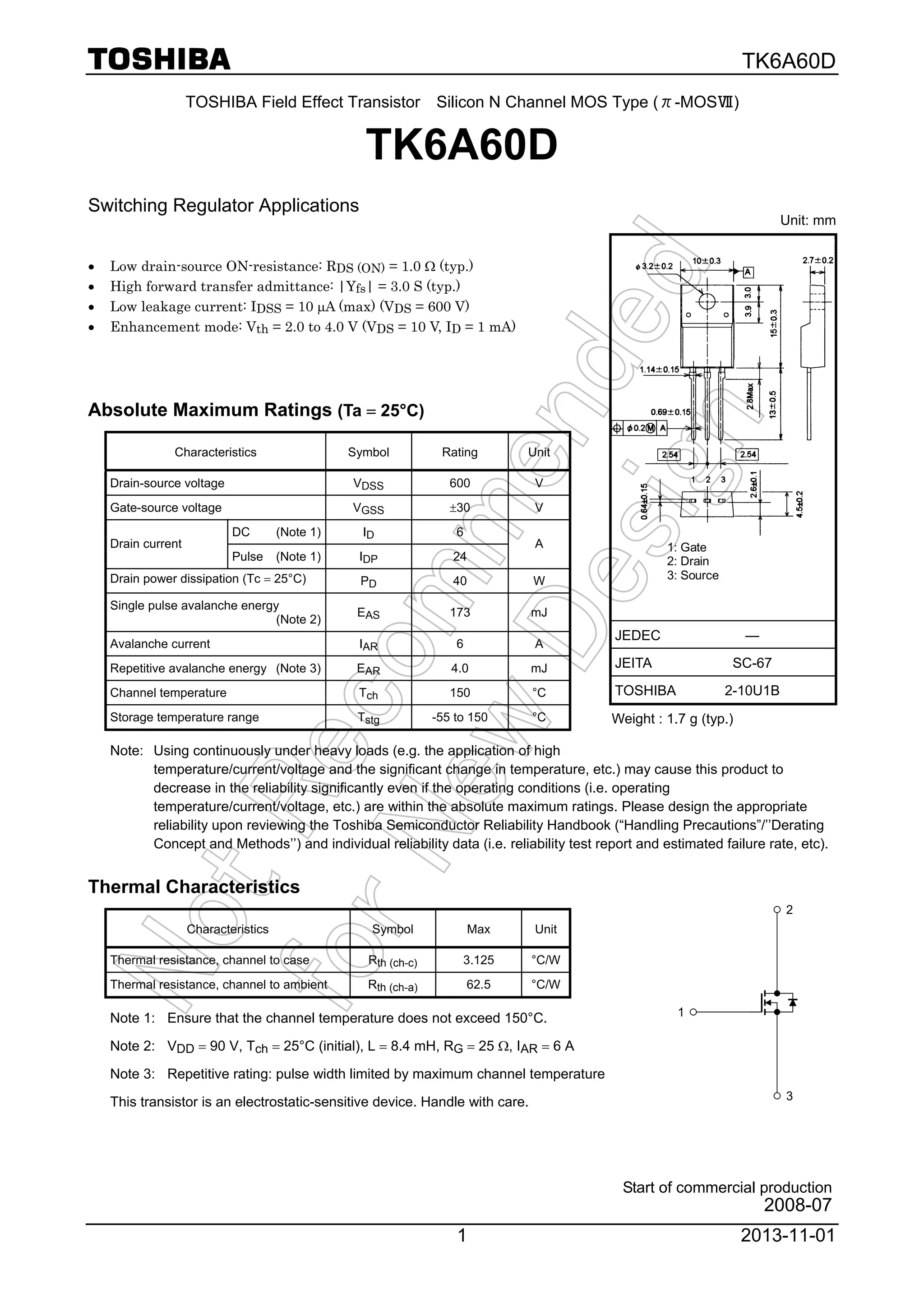 Original Transistor TK6A60D K6A60D 6A60D 6A 600V TO-220F New Toshiba ...