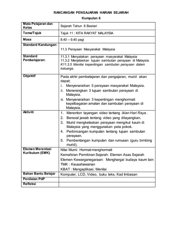 K6 rph kssr sejarah tahun 6 smk taman mahsuri | DOCX
