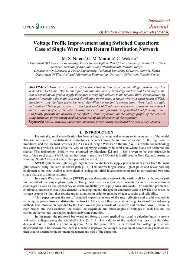 Voltage Profile Improvement using Switched Capacitors: Case of Single Wire Earth Return ...