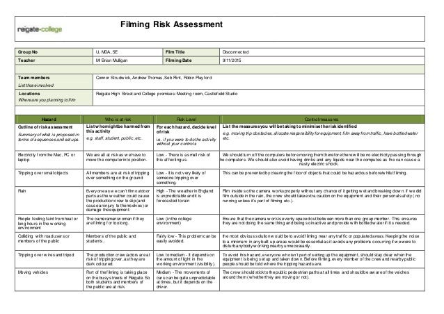 Film Day Risk Assessment