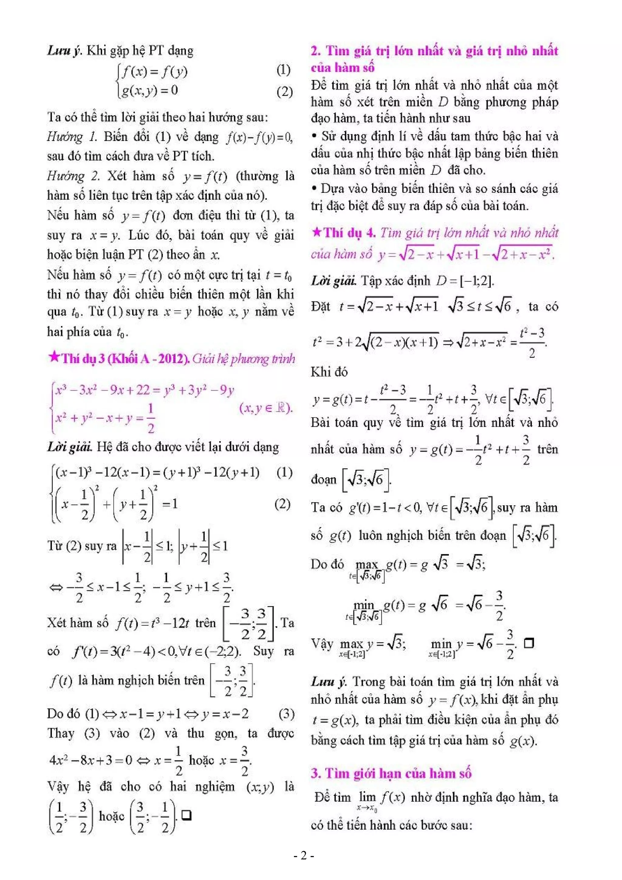 Chuyên đề su dung dao ham de giai toan | PDF