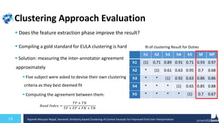 Session 2.5 semantic similarity based clustering of license excerpts for improved end-user ...