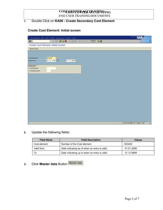Ka06 Create Secondary Cost Element | DOC