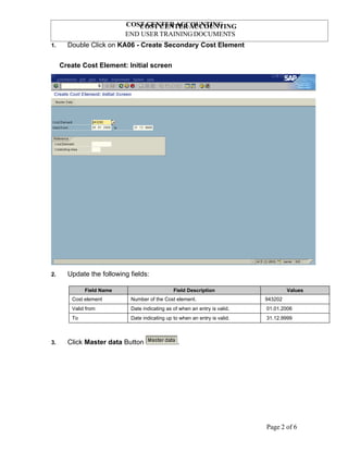 Ka06 Create Secondary Cost Element New | DOC