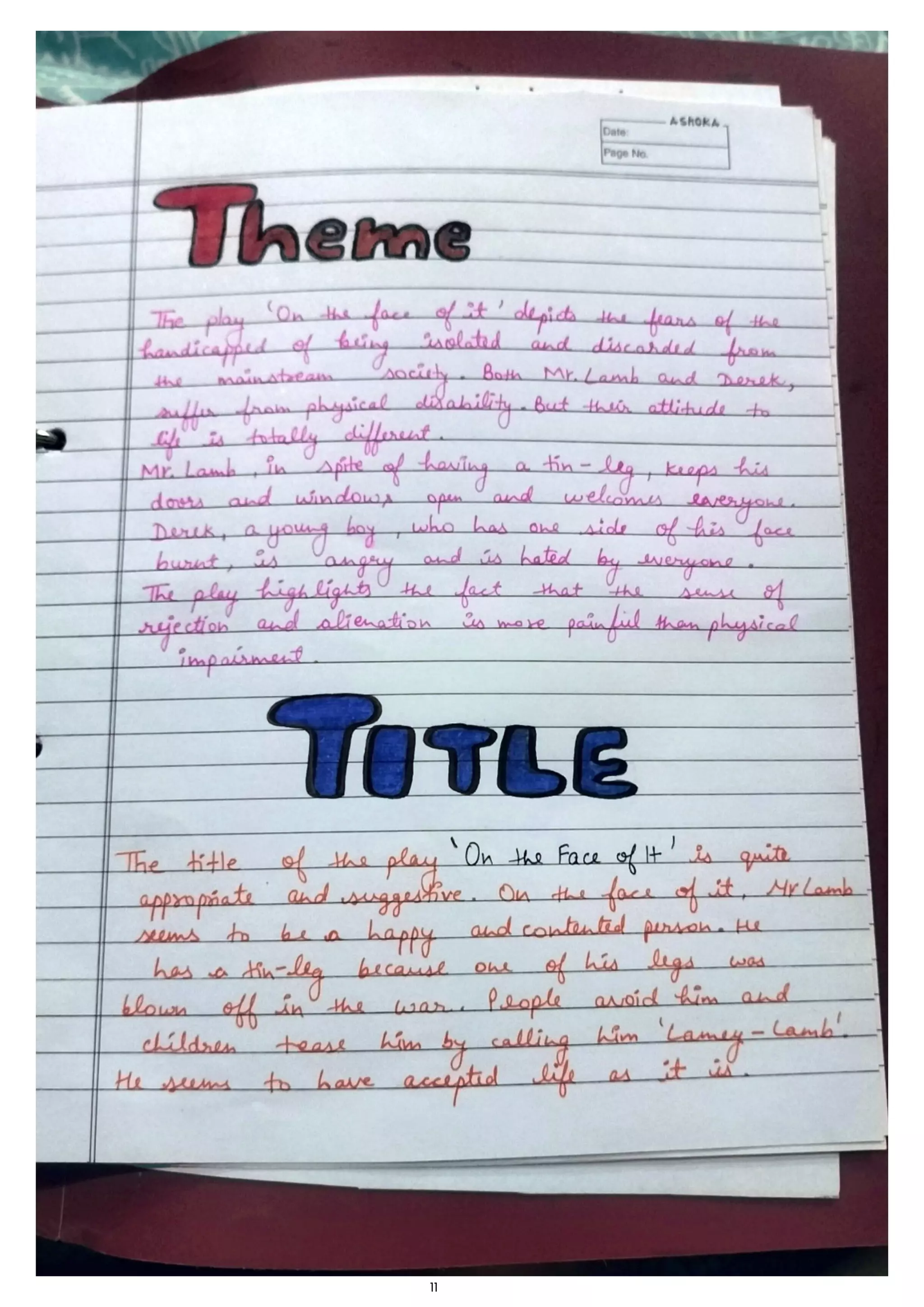 English project class 12 (ch on the face of it) | PDF