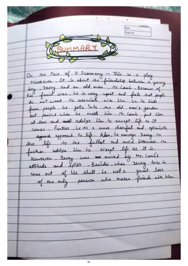 English project class 12 (ch on the face of it) | PDF