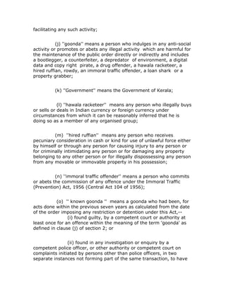 GOONDA ACT- Kerala Anti Social Activities Prrevention Act -2007 | PDF
