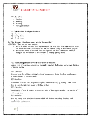Report Of Spinning Mill (Resham textile industry limited) | DOCX