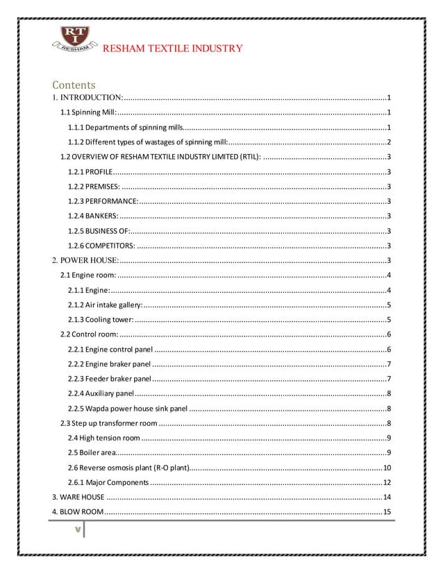 Report Of Spinning Mill (Resham textile industry limited) | DOCX