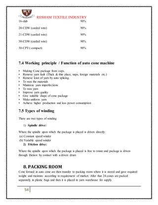 Report Of Spinning Mill (Resham textile industry limited) | DOCX