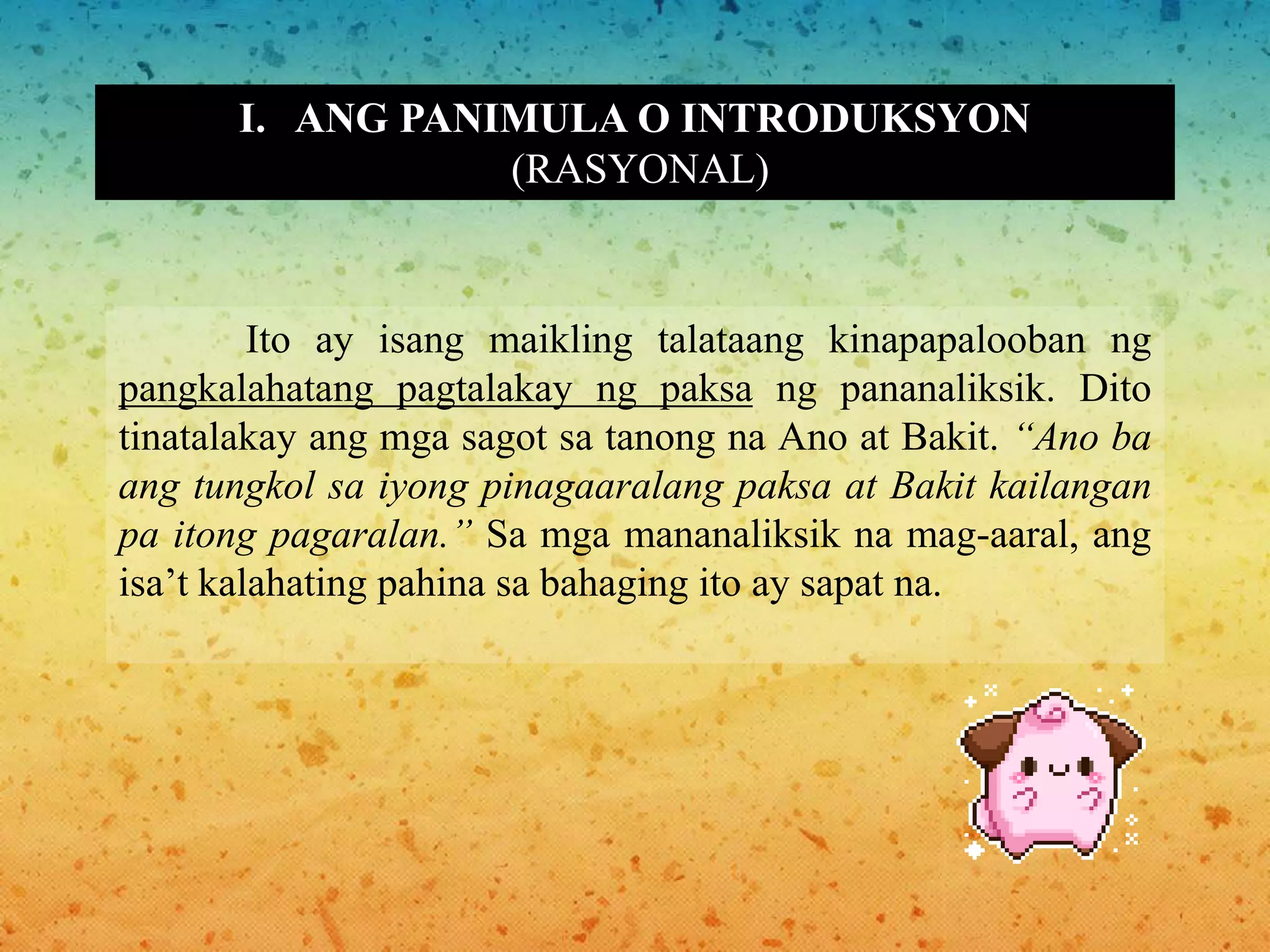 Kabanata 1 sa pananaliksik (suliranin at kaligiran) | PPTX