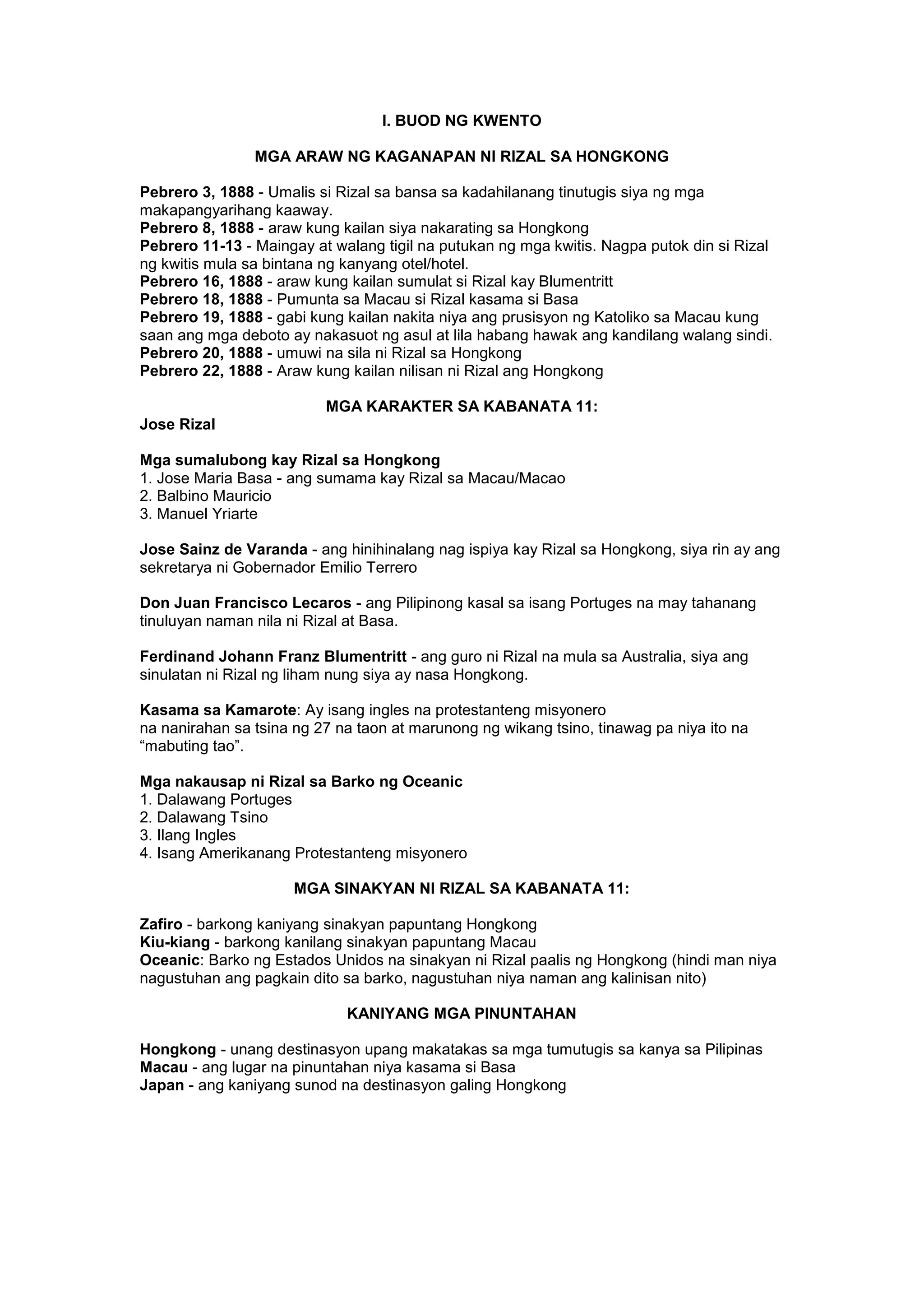 Kabanata 11 - Life and Works of Jose Rizal | DOCX