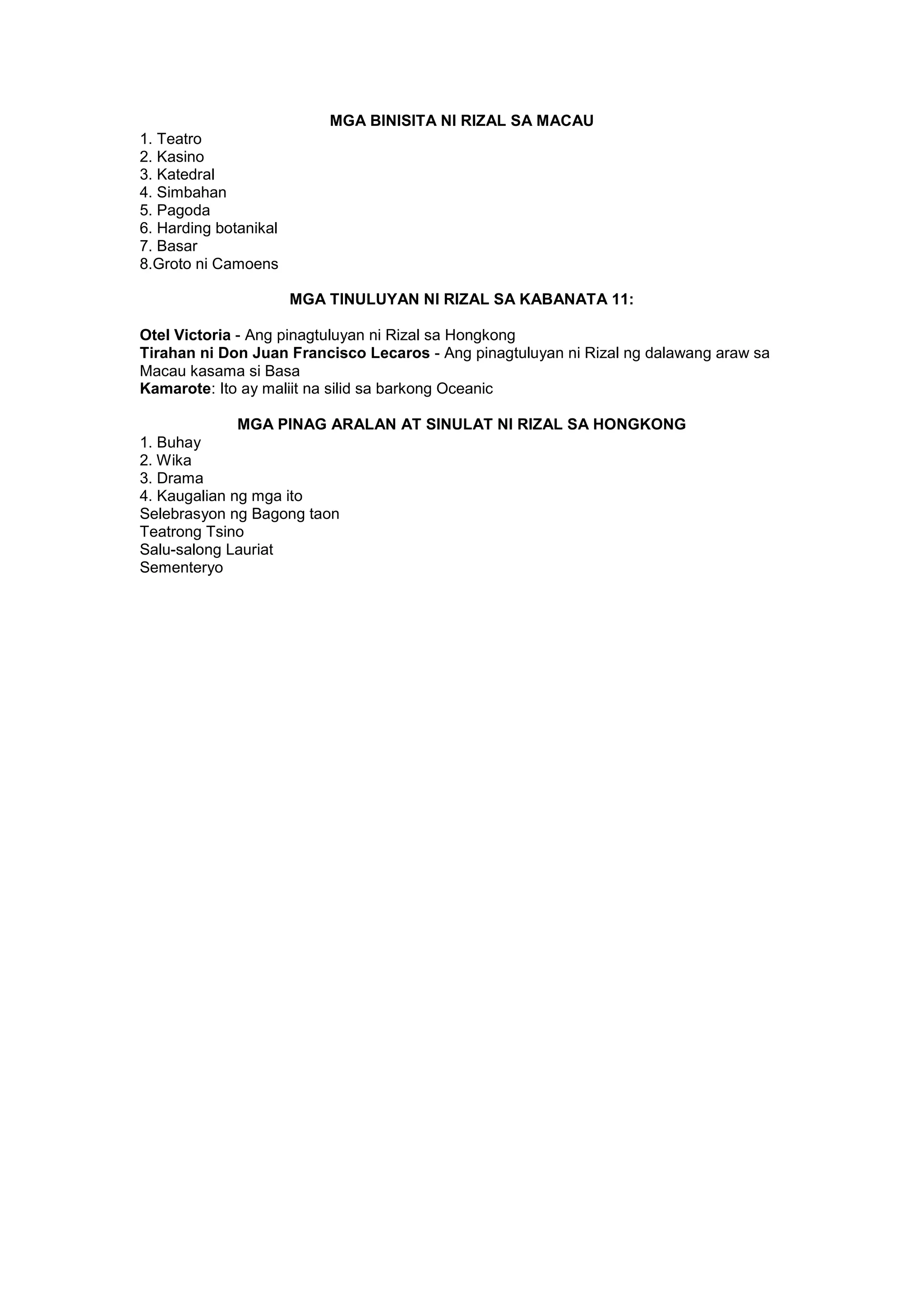 Kabanata 11 - Life and Works of Jose Rizal | DOCX