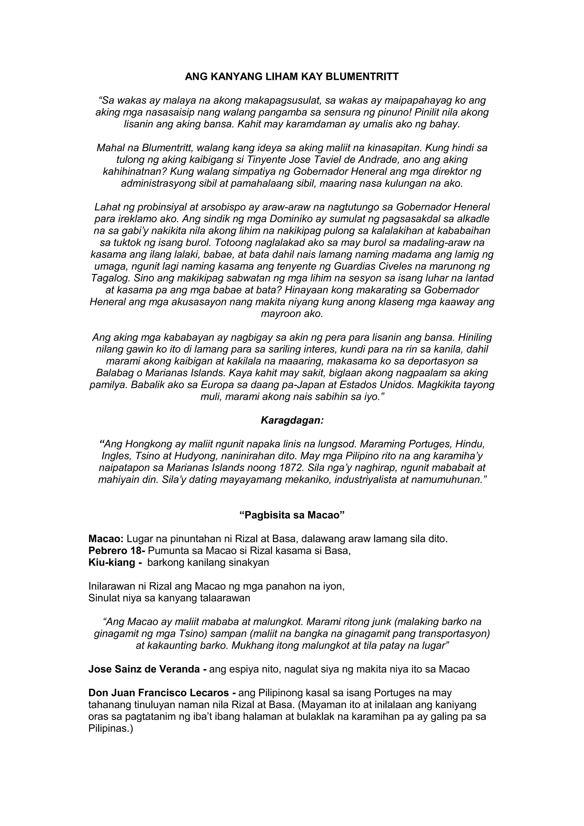 Kabanata 11 - Life and Works of Jose Rizal | DOCX