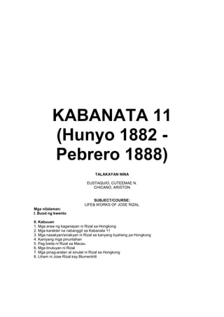 Kabanata 11 - Life and Works of Jose Rizal | PDF
