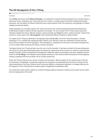 The 64 Hexagrams of the I Ching - also known as the Book of Change | PDF