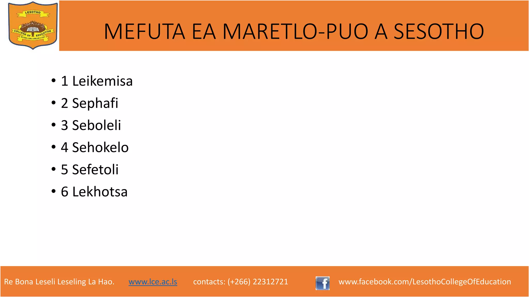 MARETLO-PUO A SESOTHO | PPTX