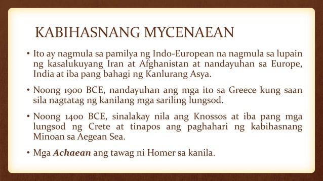 Kabihasnang Minoan at Mycenaean | PPTX