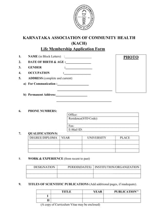 Karnataka association of community health life membership | PDF