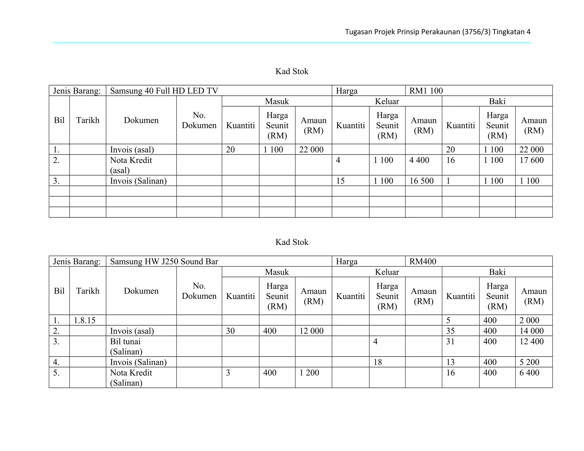 Kad stok contoh 2 | DOC