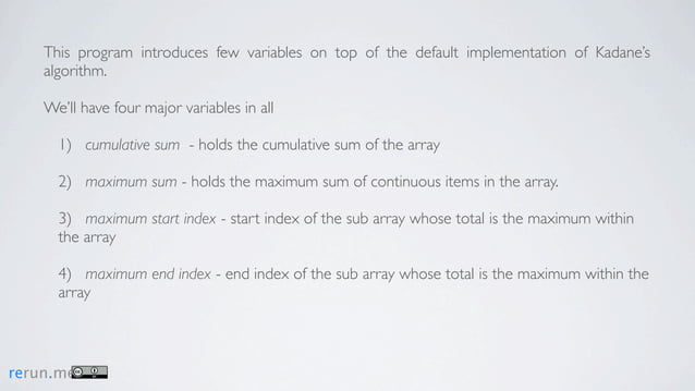 Kadane's continuous subarray algorithm | KEY