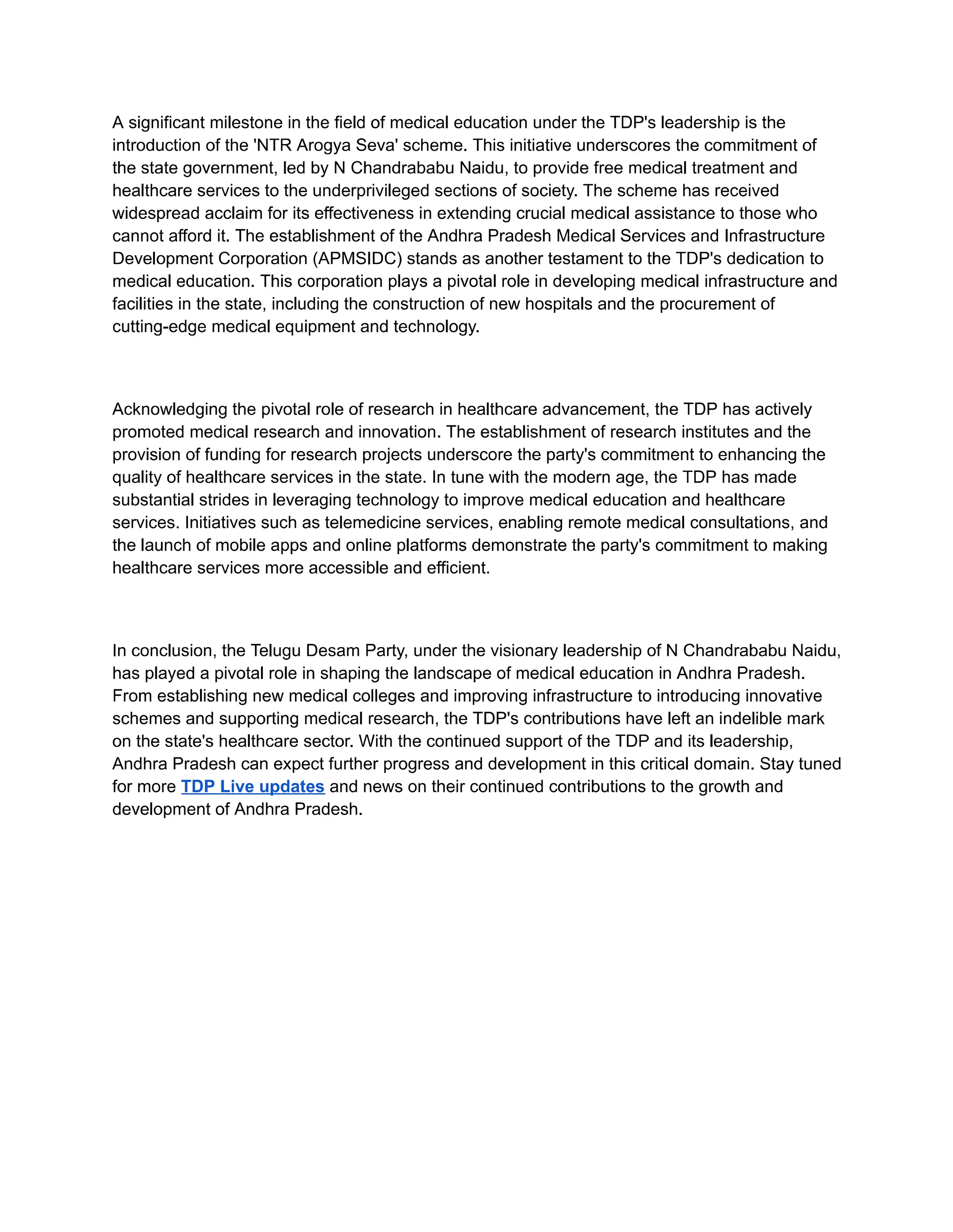 "TDP's Visionary Leadership: Paving the Way for Advancements in Medical ...