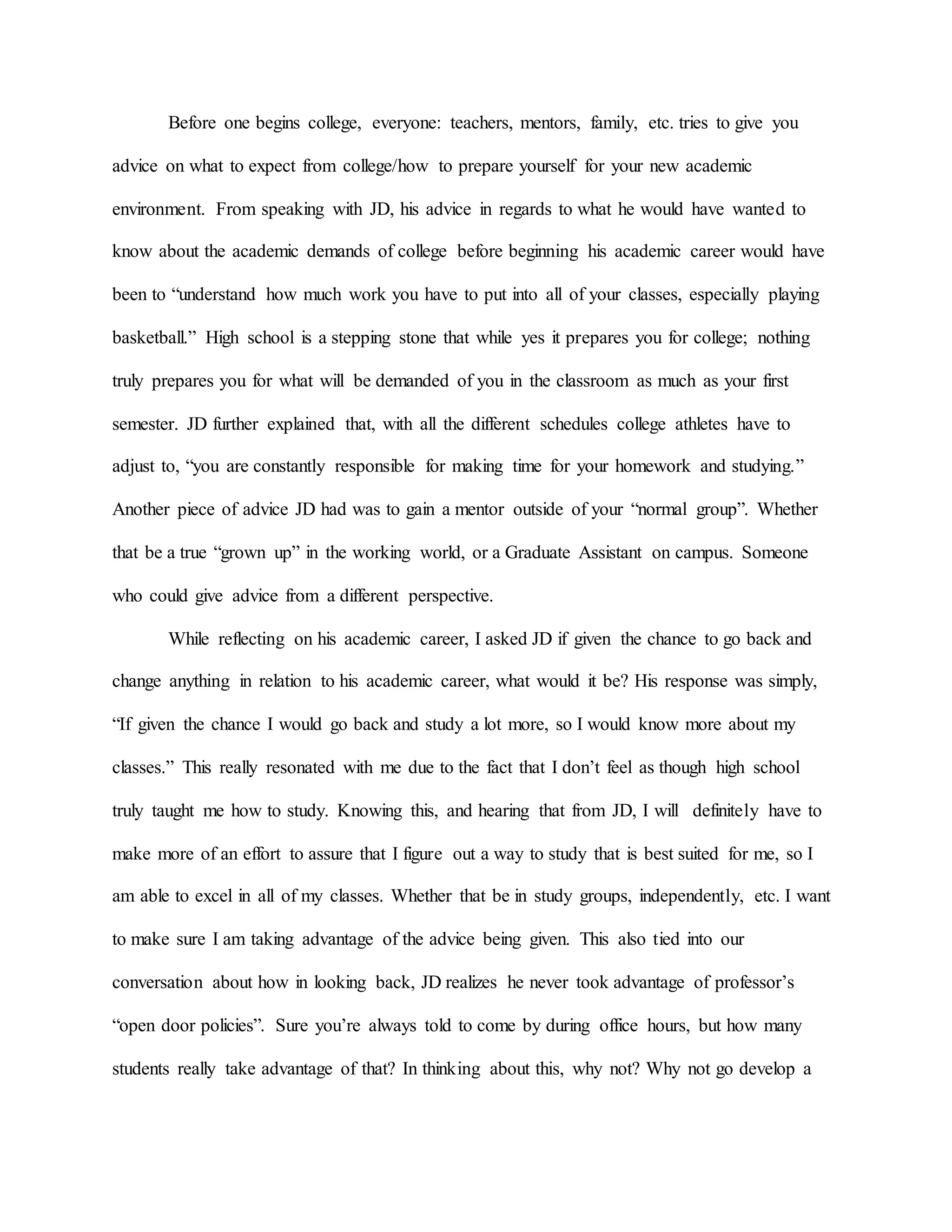 University Student-Athlete Interview | DOCX